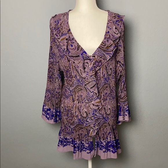 Avenue | Dresses | Avenue Ruffle Front Purple Print Dress 332 | Poshmark